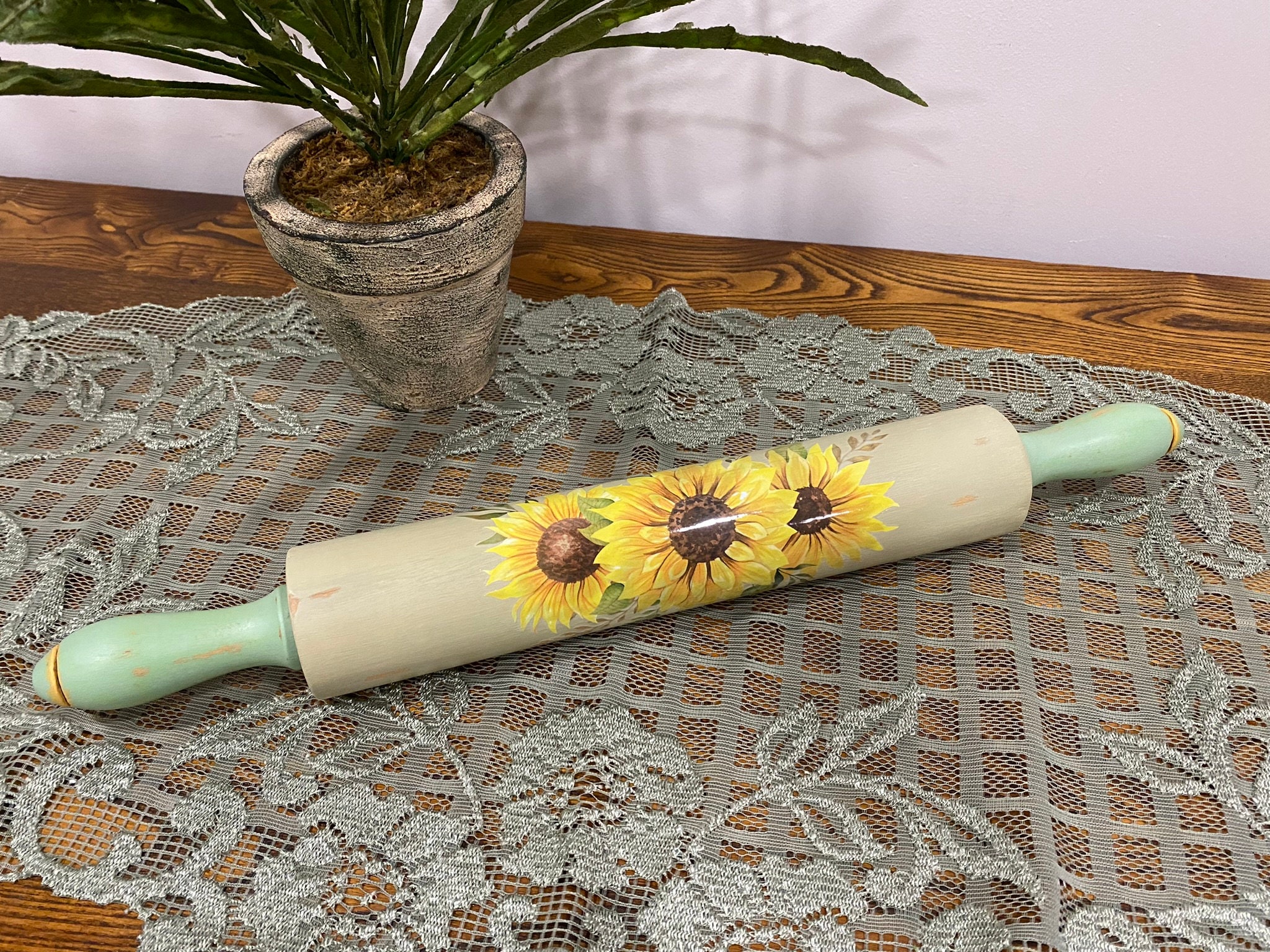Hand Painted Vintage Rolling Pin With Sunflower Transfers - Etsy