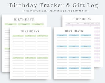 Birthday Tracker PDF Printable Birthday Planner Yearly - Etsy