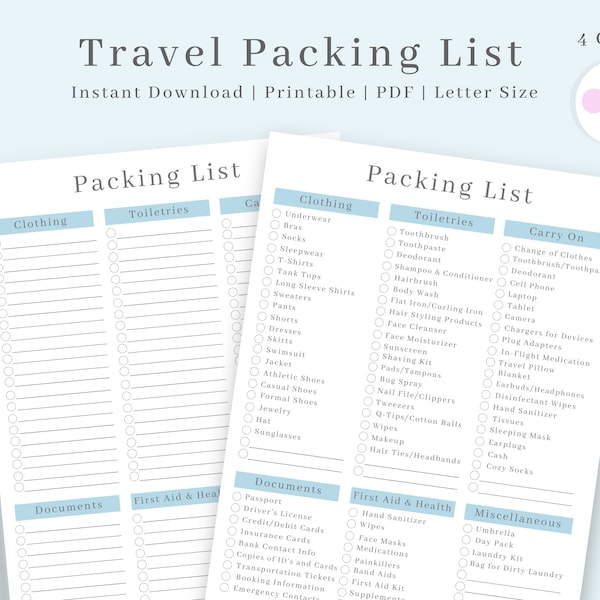 Printable Vacation Checklist - Etsy