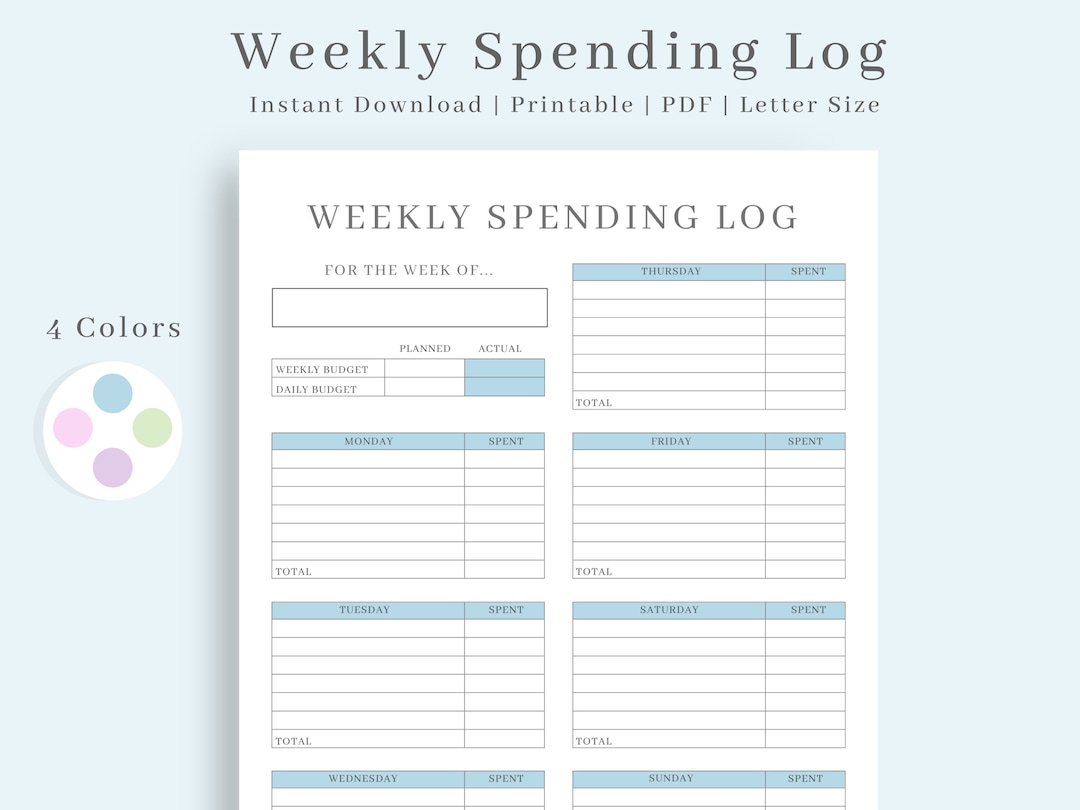 Weekly Spending Tracker Weekly Budget Printable Spending - Etsy