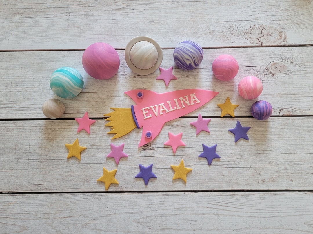Fondant Girly Planets - Fondant Rocket - Fondant Space Cake Toppers ...