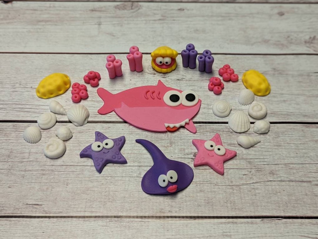 Fondant Shark Cake Toppers Fondant Sea Creatures Baby Birthday Shark ...