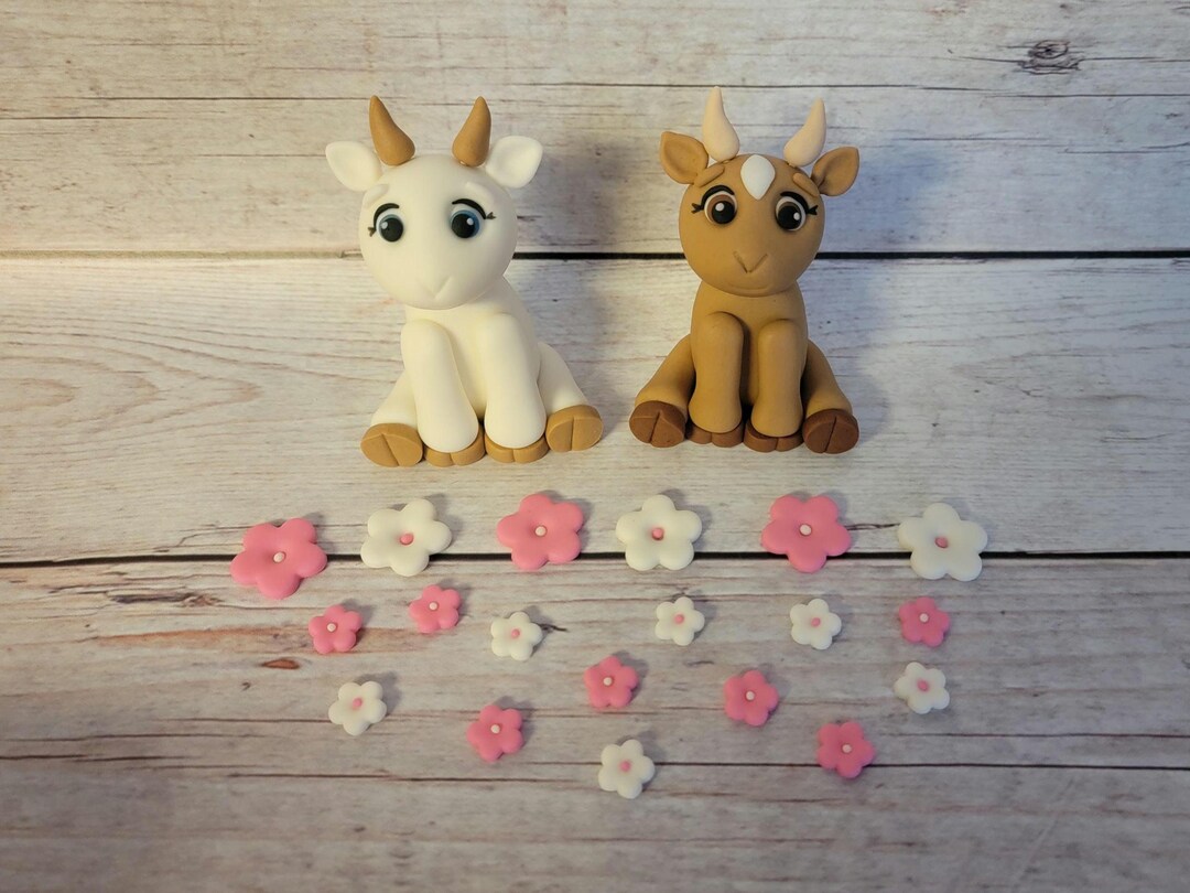 Fondant Goat Farm Animals - Fondant Farm Cake Topper - Fondant Flowers ...