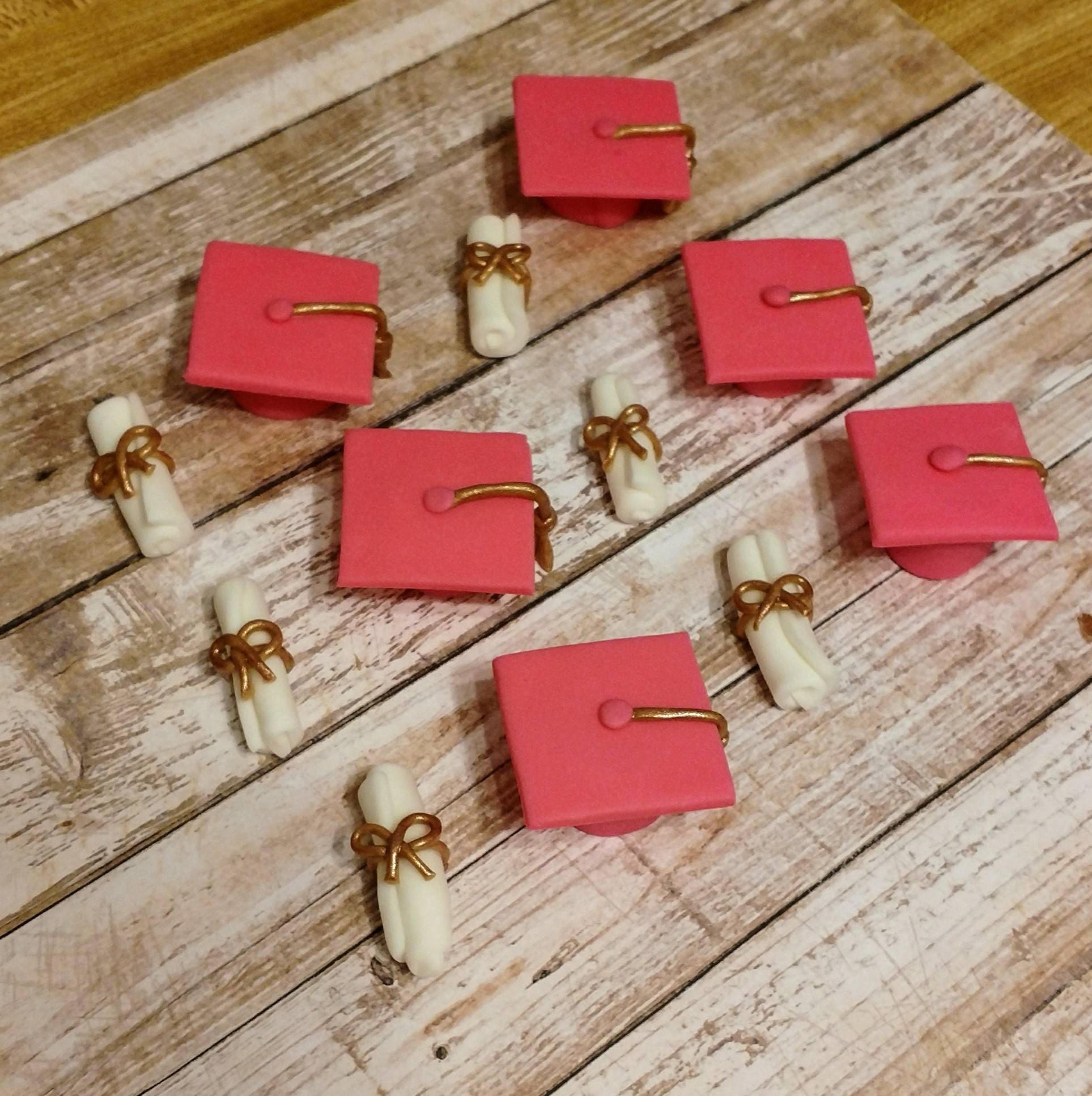 Pink Graduation Cap and Diploma Cake Toppers Set of 12 | Etsy