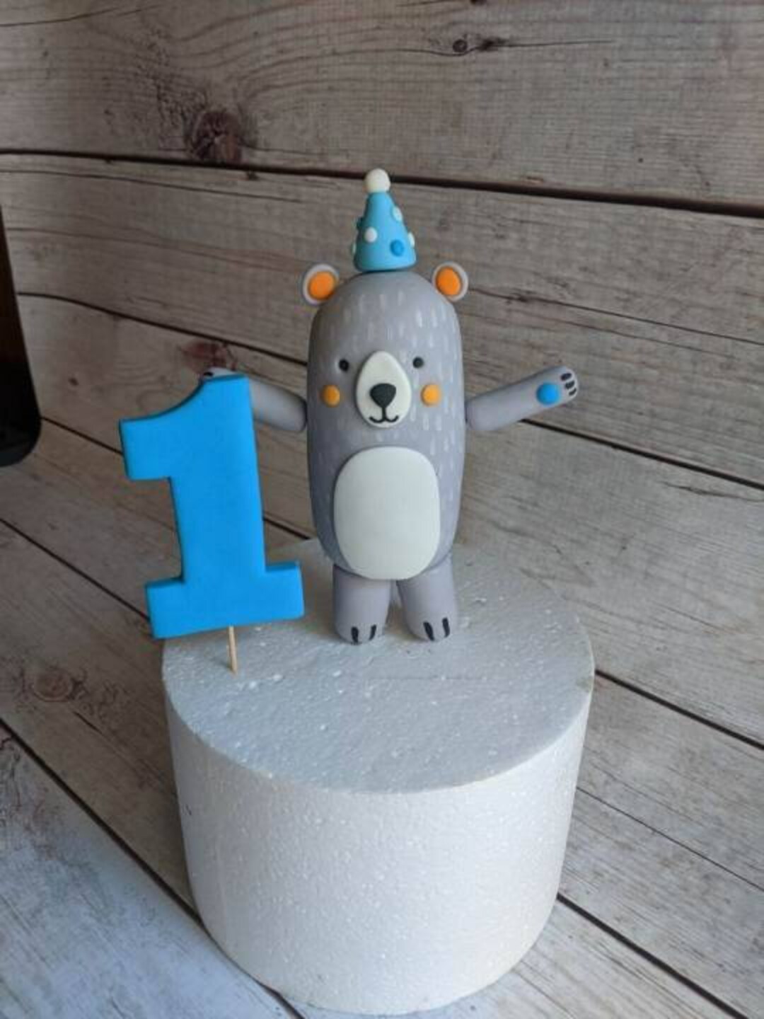 Fondant Bear Cake Topper - Fondant Grey Bear Number 1 - Woodland Party ...