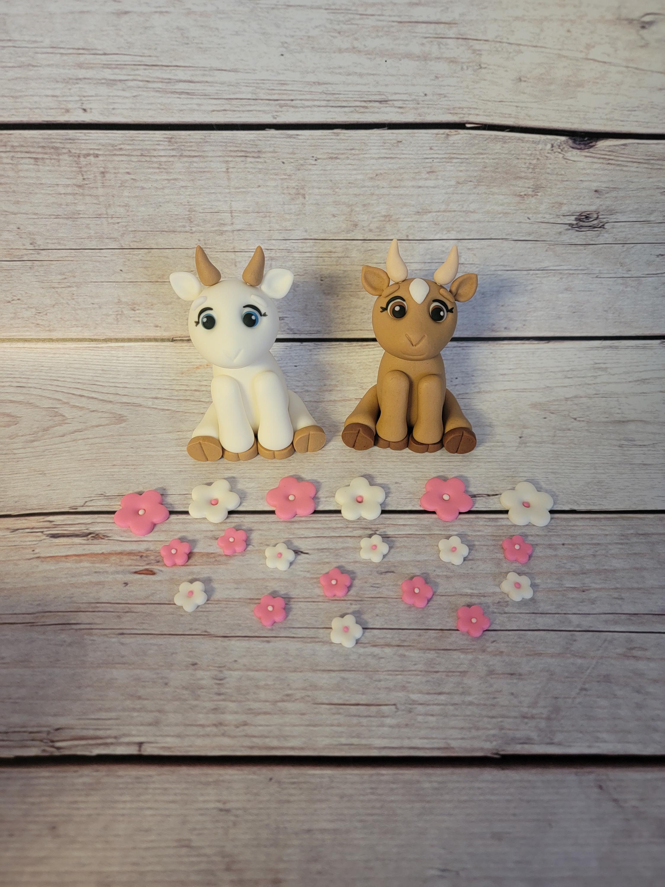Fondant Goat Farm Animals - Fondant Farm Cake Topper - Fondant Flowers ...