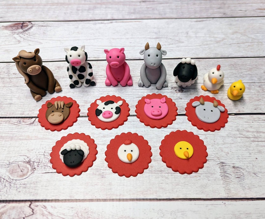 Fondant Farm Animals Cupcake Toppers - Fondant Farm Fondant Pig Cow ...