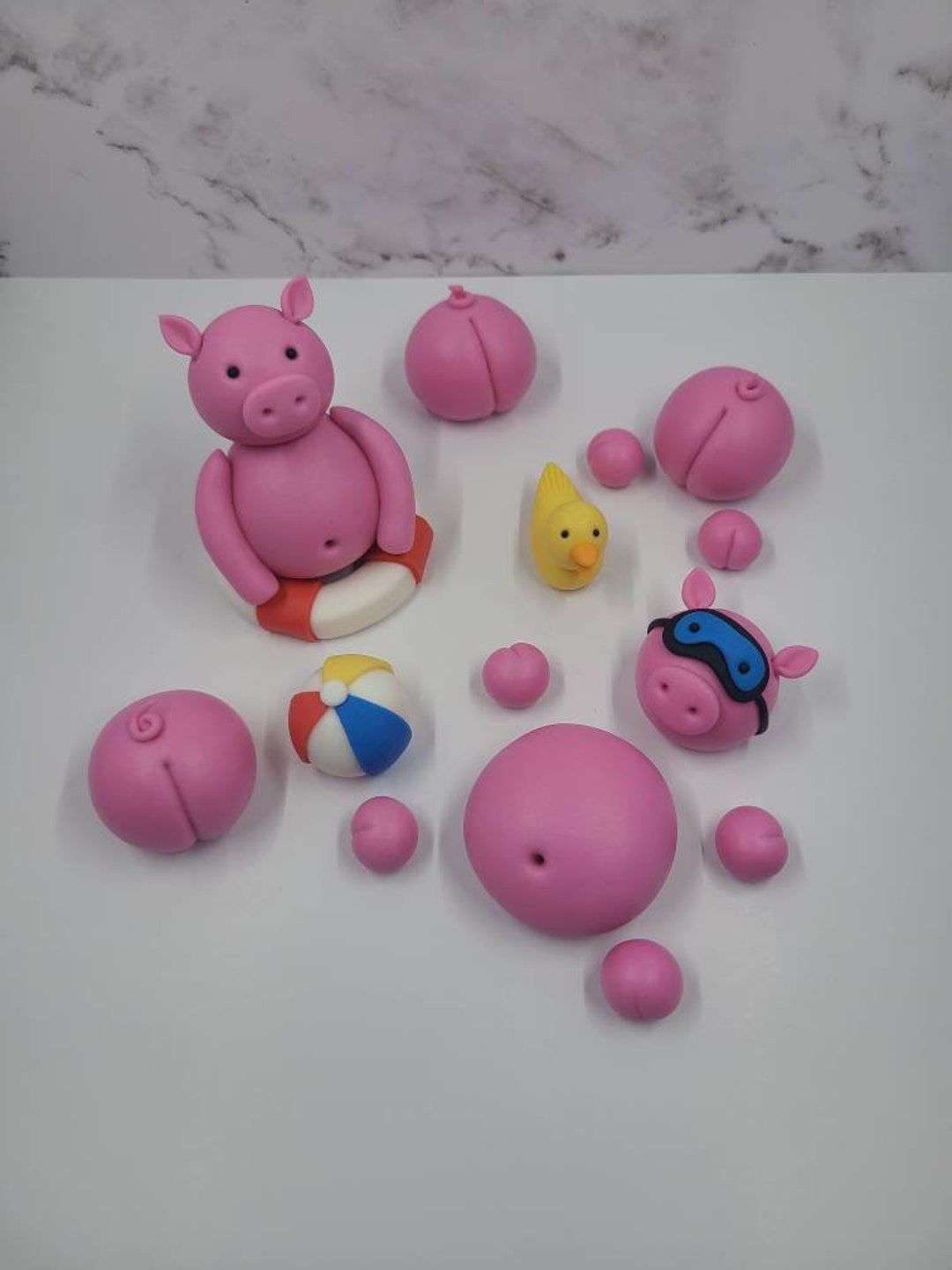 Fondant Pool Pigs Cake Toppers - Fondant Pig in Mud- Fondant Pig - Farm ...