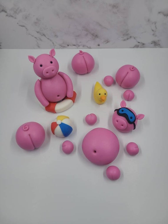 Fondant Pool Pigs Cake Toppers Fondant Pig in Mud Fondant - Etsy