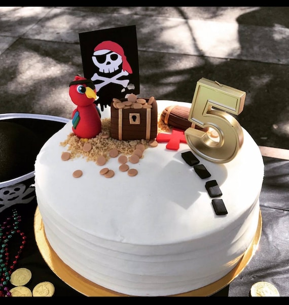 Fondant Parrot Pirate Cake Topper Set Pirate Cake Topper - Etsy