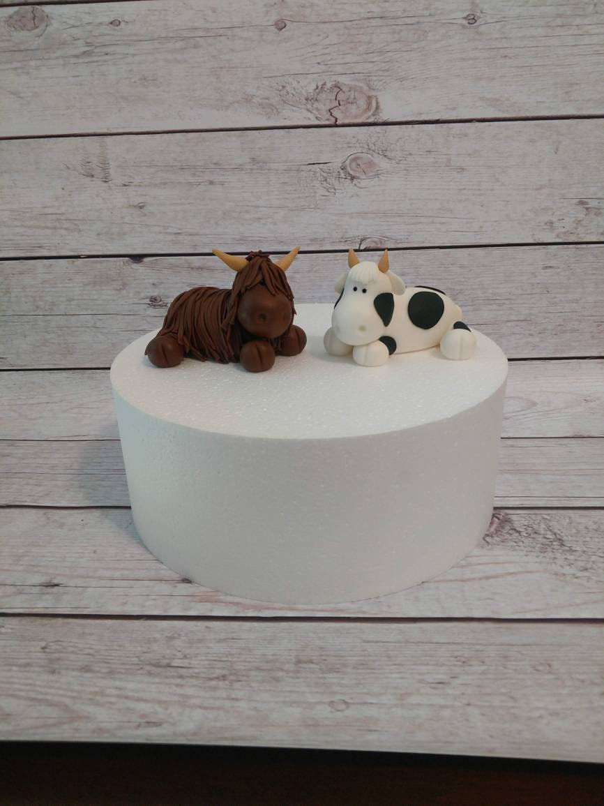 Fondant Cow Cake Toppers - Fondant Farm Cake Topper Fondant Highland ...