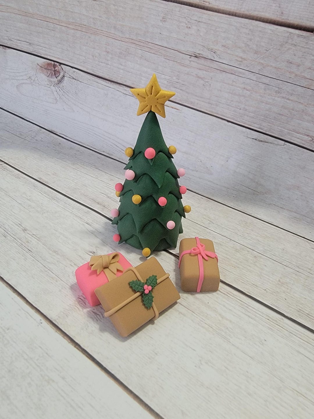 Fondant Christmas Tree Presents Cake Toppers - Fondant Tree - Winter ...