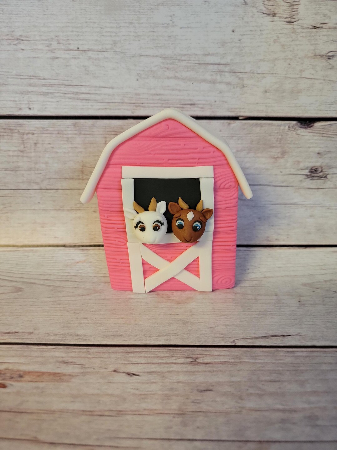 Fondant Pink Barn and Goats - Fondant Farm Cake Topper Fondant - Farm ...