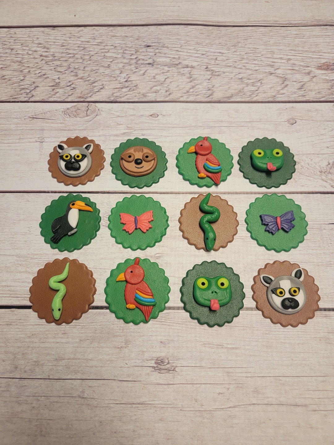 Fondant Rainforest Animal Cupcake Toppers - Baby Shower - Birthday ...