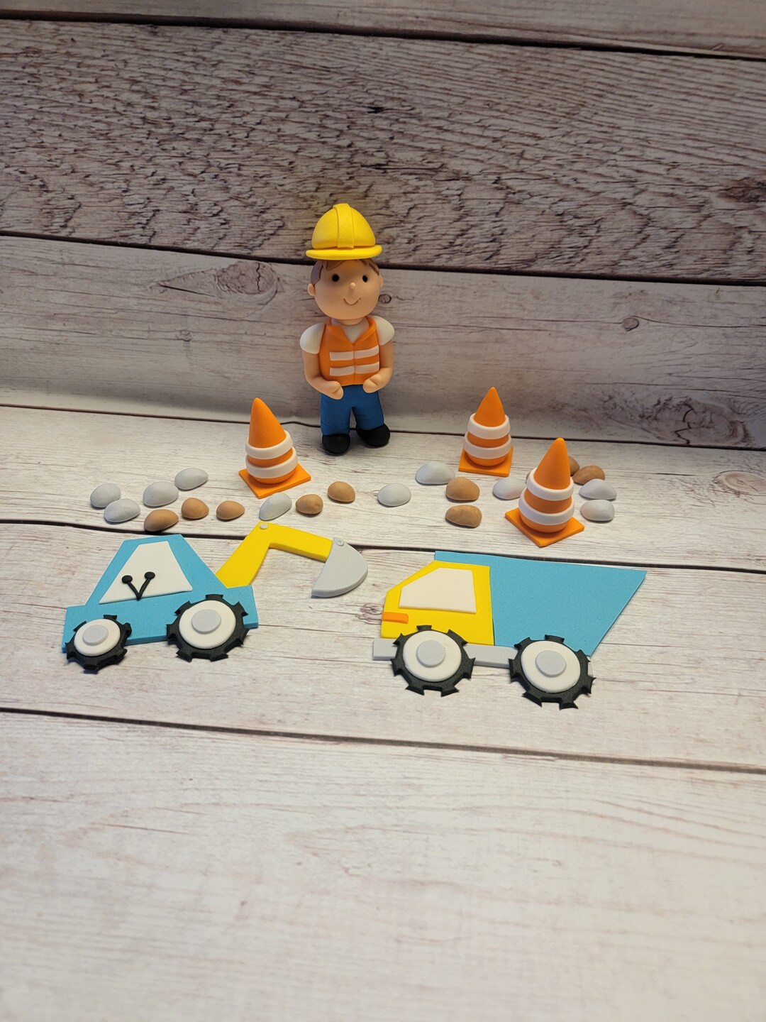 Fondant Construction Cake Toppers - Fondant Bulldozer - Fondant Rocks ...