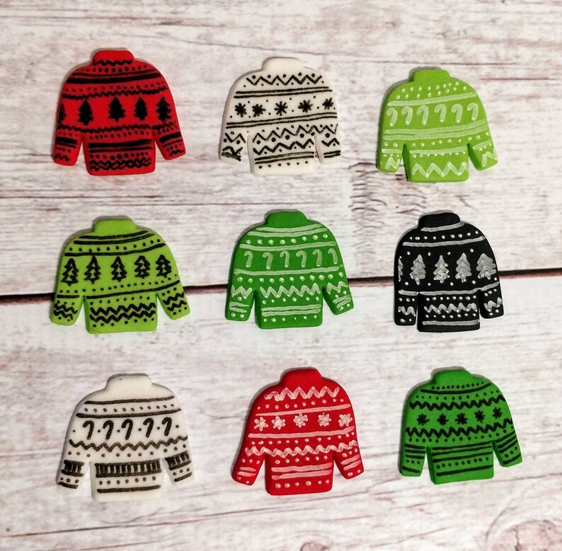 Fondant Ugly Sweater Cupcake Toppers - Mini Sweater Toppers- Winter ...