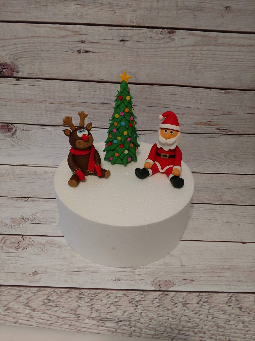 Fondant Christmas Cake Toppers- Fondant Santa Claus - Christmas Tree ...