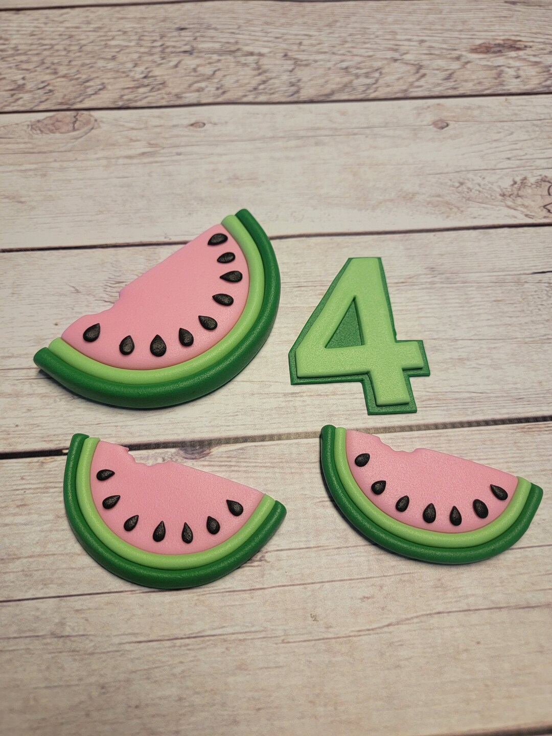 Fondant Pink Watermelon Cake Topper and Number - Fondant Watermelons ...