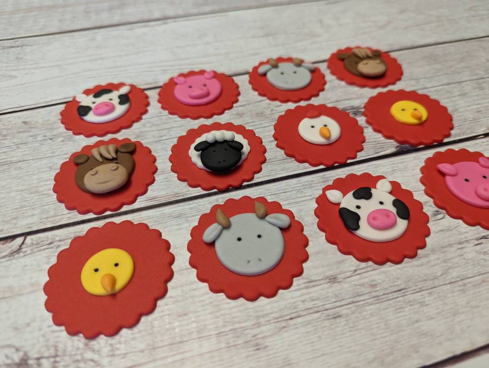 Fondant Farm Animals Cupcake Toppers Fondant Farm Fondant | Etsy