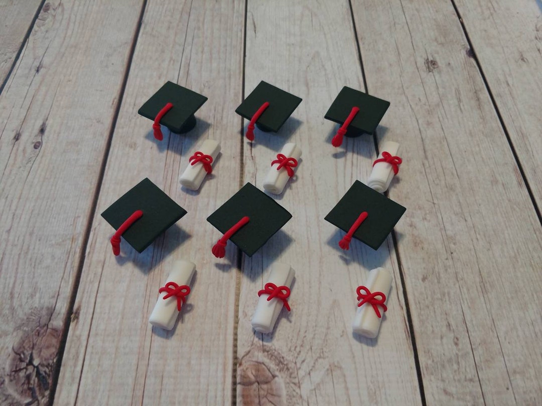 Black Graduation Cap and Diploma Cake Toppers - Set of 12 - Graduation ...