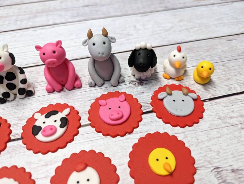Fondant Farm Animals Cupcake Toppers - Fondant Farm Fondant Pig Cow ...