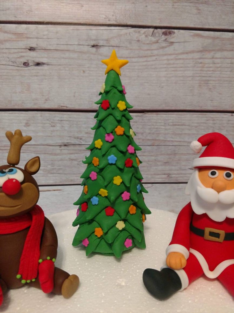 Fondant Christmas Cake Toppers- Fondant Santa Claus - Christmas Tree ...