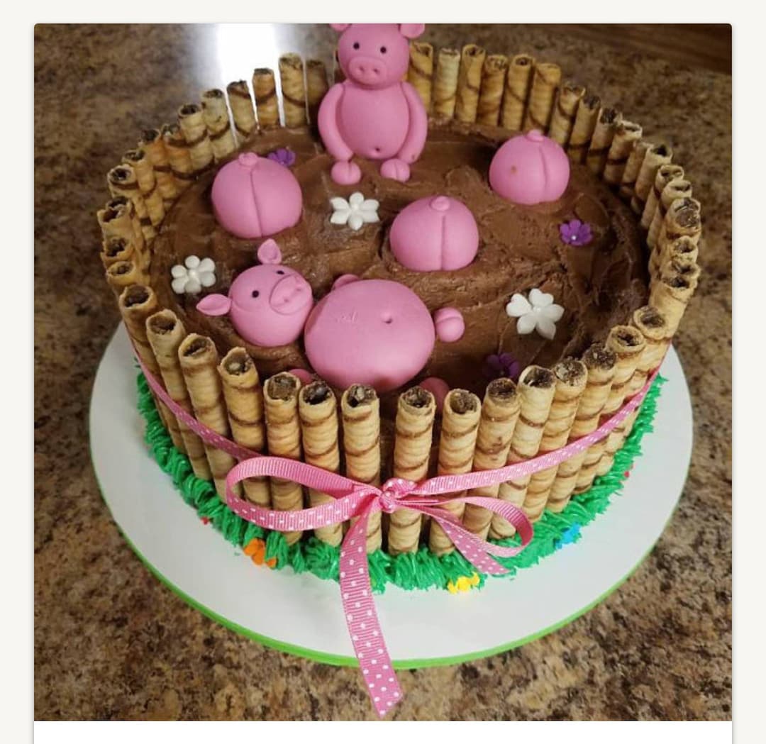 Fondant Pigs Cake Toppers - Fondant Pig in Mud- Fondant Pig - Farm ...