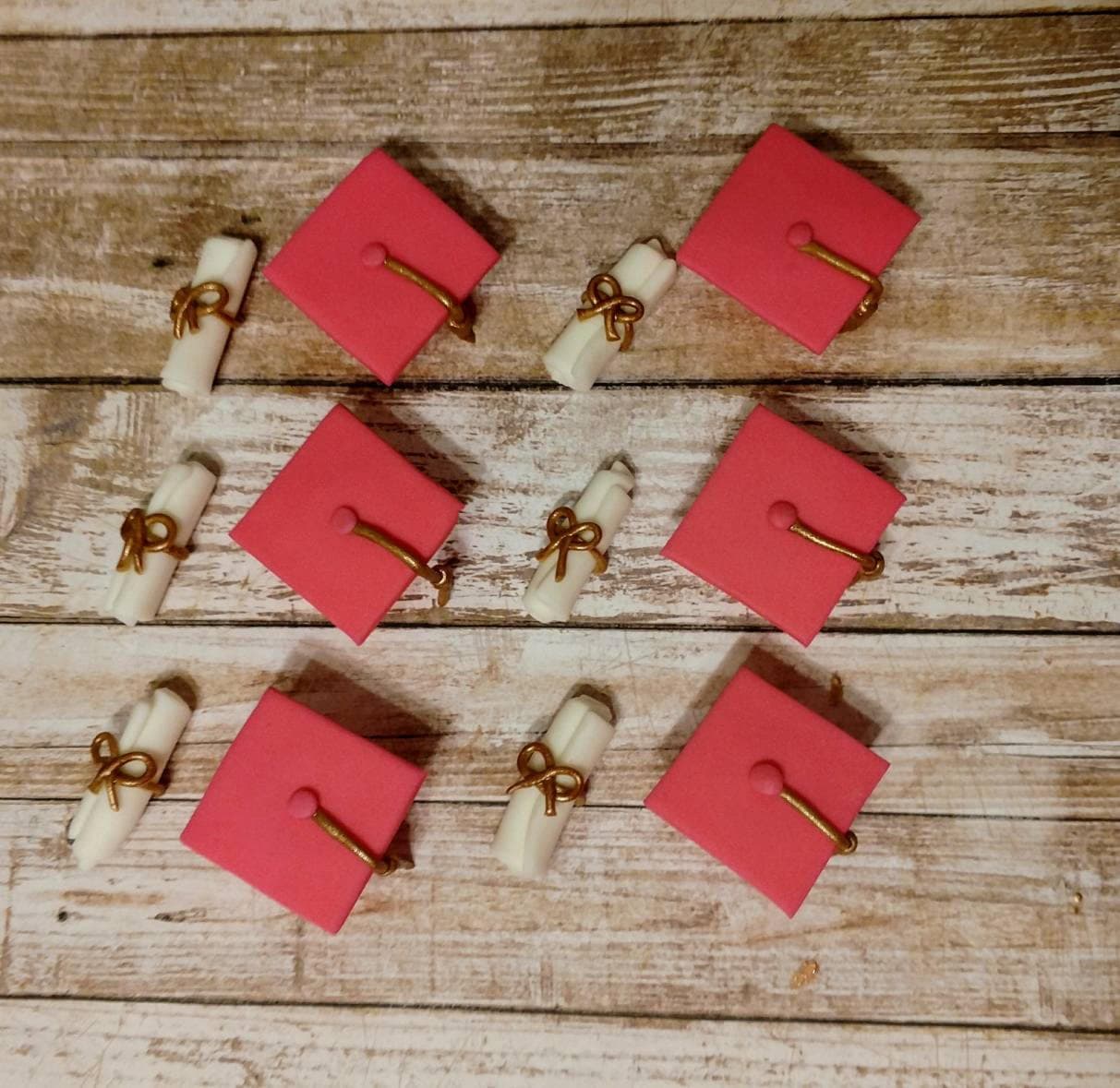 Pink Graduation Cap and Diploma Cake Toppers Set of 12 | Etsy