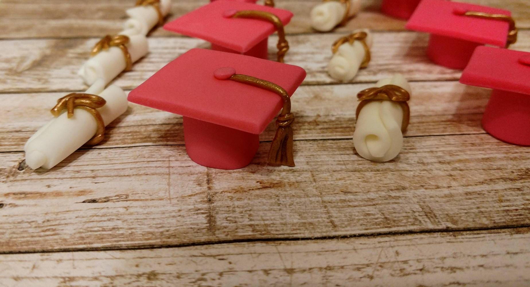 Pink Graduation Cap and Diploma Cake Toppers Set of 12 | Etsy