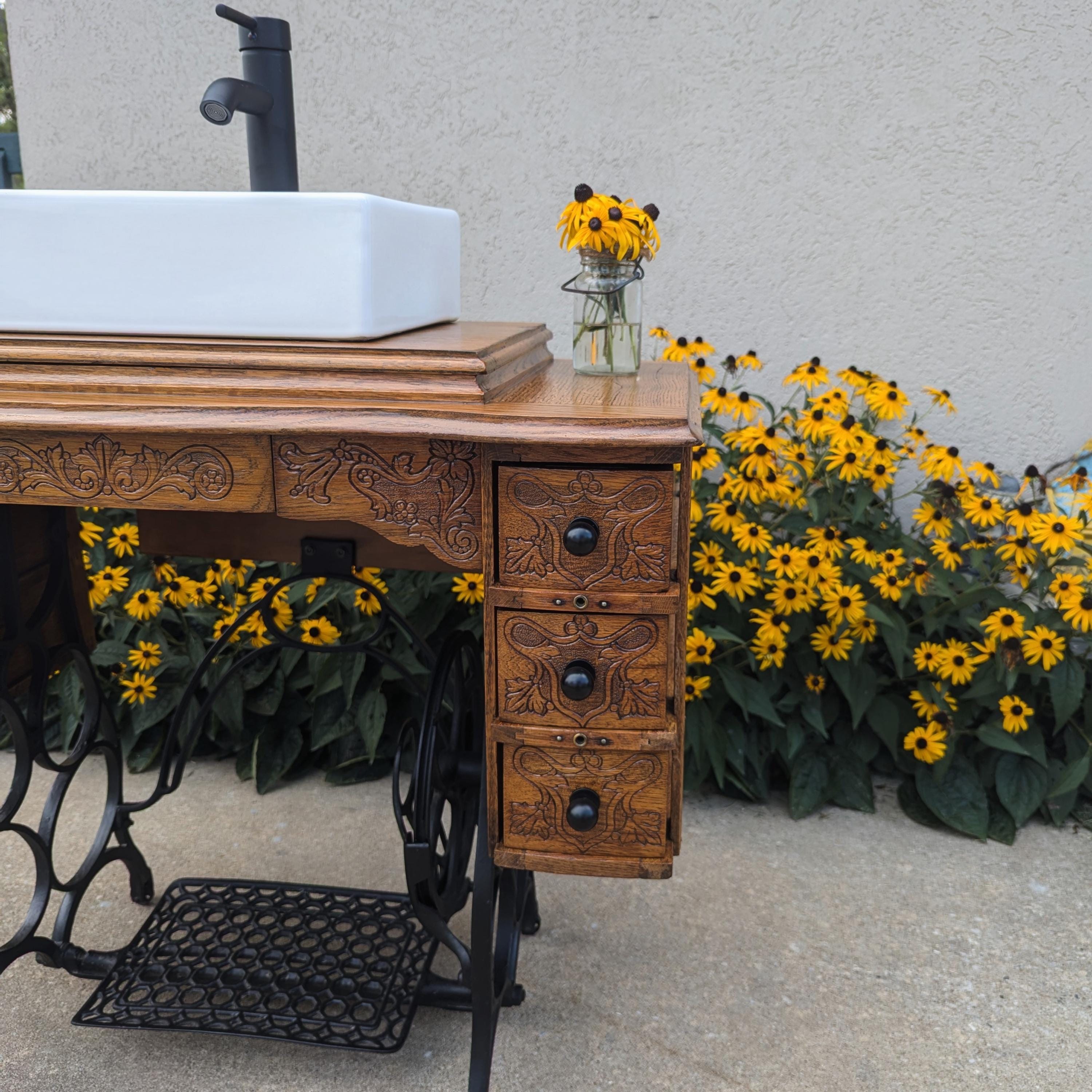 Vintage Sewing Machine Cabinet Bathroom Vanity Upcycle - Etsy