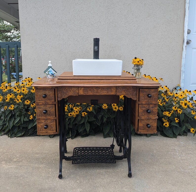 Vintage Sewing Machine Cabinet Bathroom Vanity Upcycle - Etsy