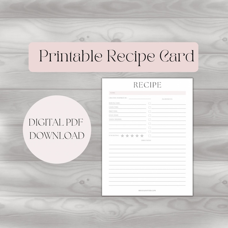 Printable Recipe Card, Recipe Template, Minimal Sheet Template, Recipe ...