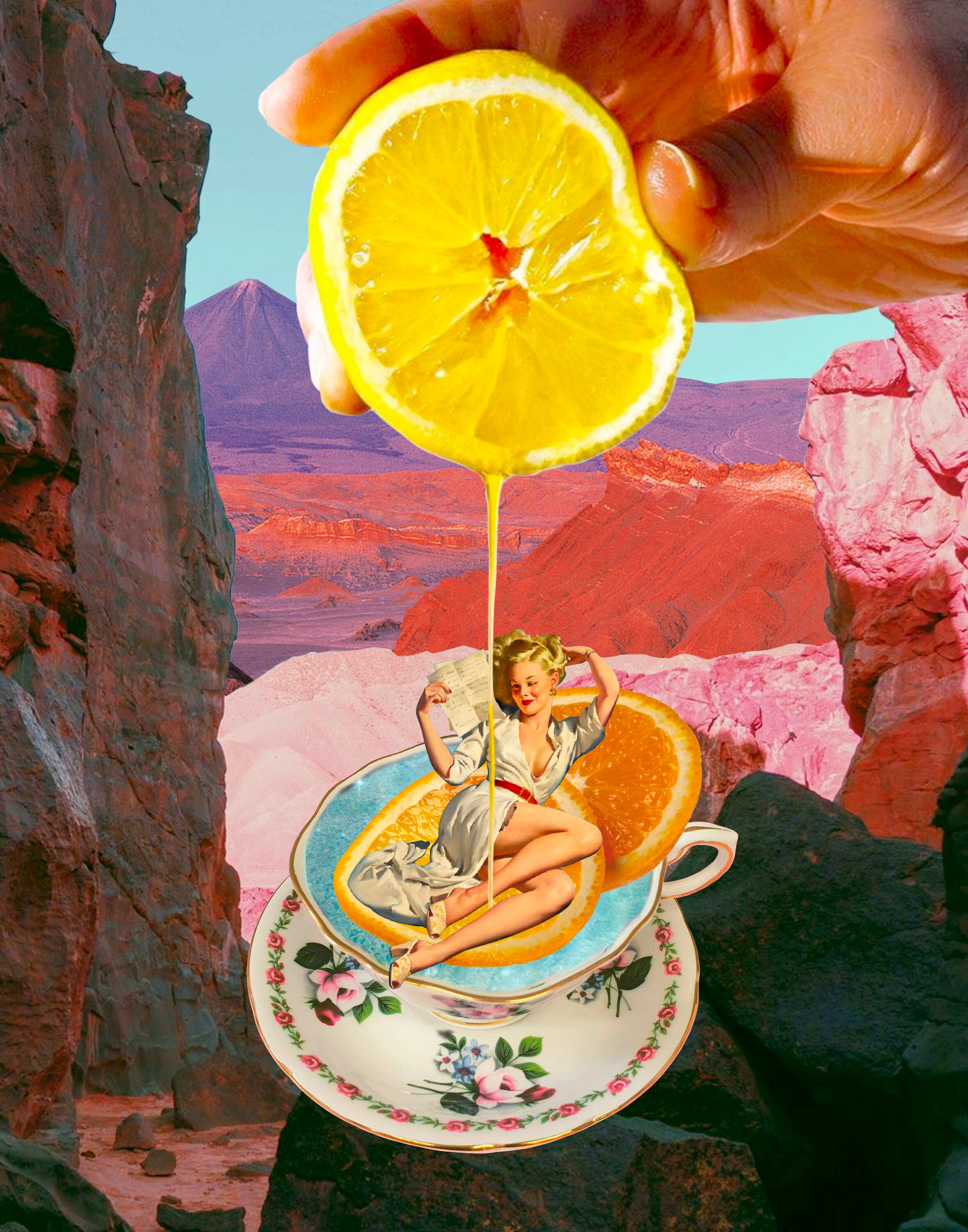 Digital Retro Collage - "tea Time", Printable Digital Collage, Surreal ...