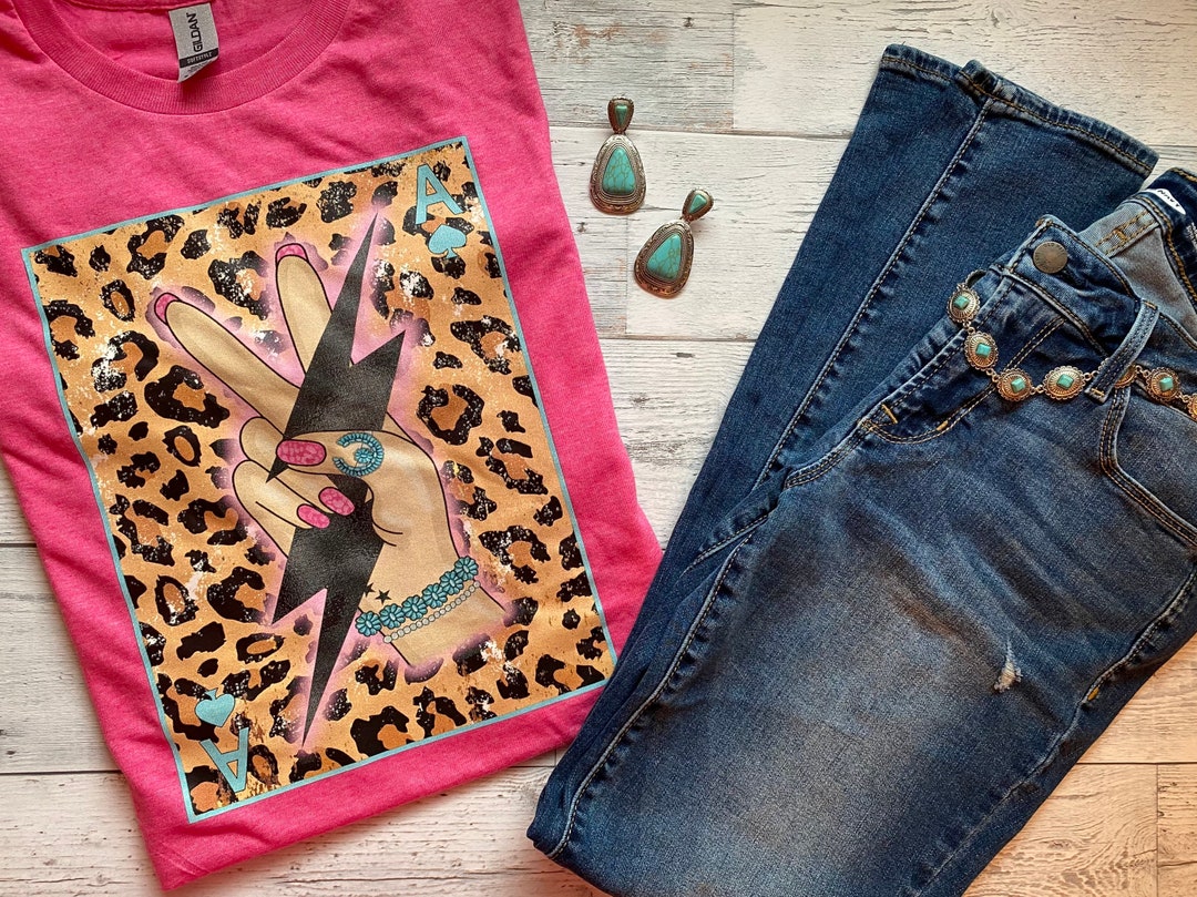 Pink Western Leopard Print Ace Screen Print Tee - Etsy