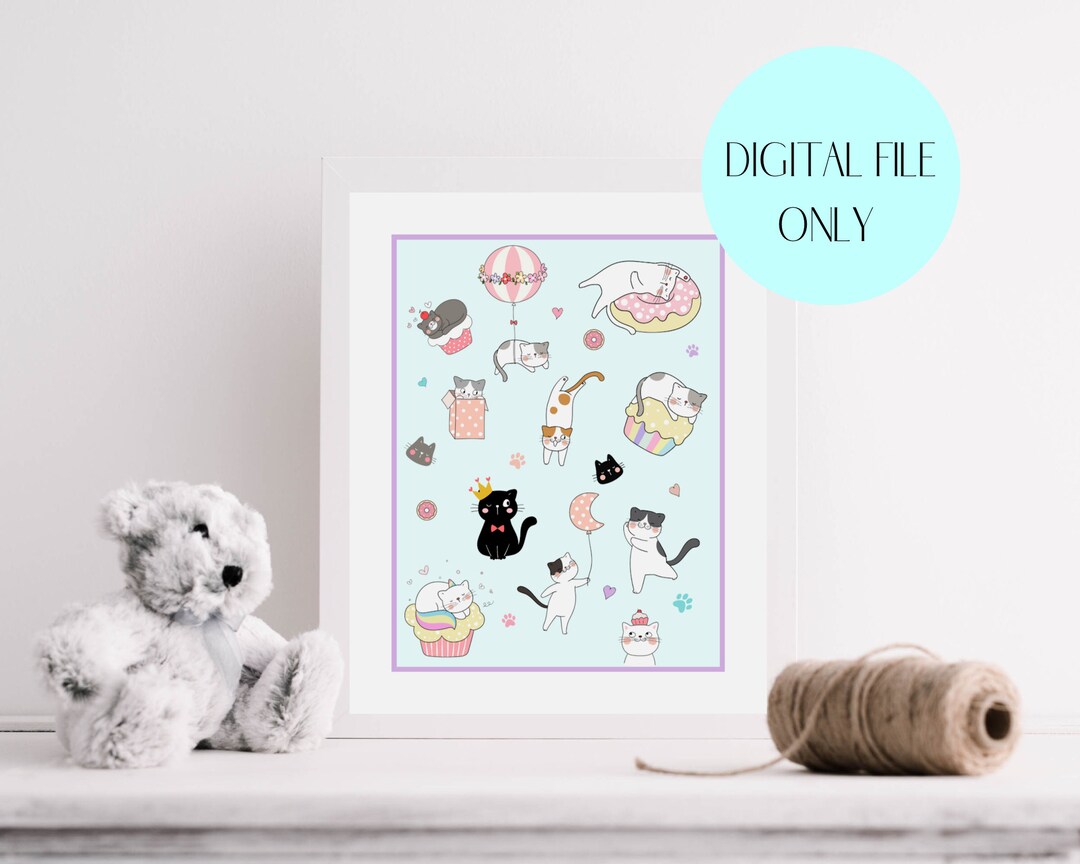 PRINTABLE Download and Print Cute Cat Wall Decor. Girly Cat Art. Kitty ...