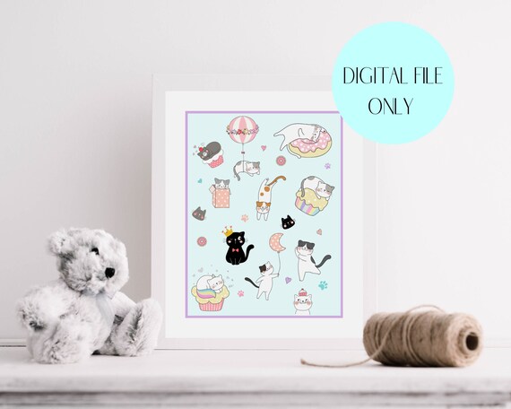 PRINTABLE Download and Print Cute Cat Wall Decor. Girly Cat - Etsy