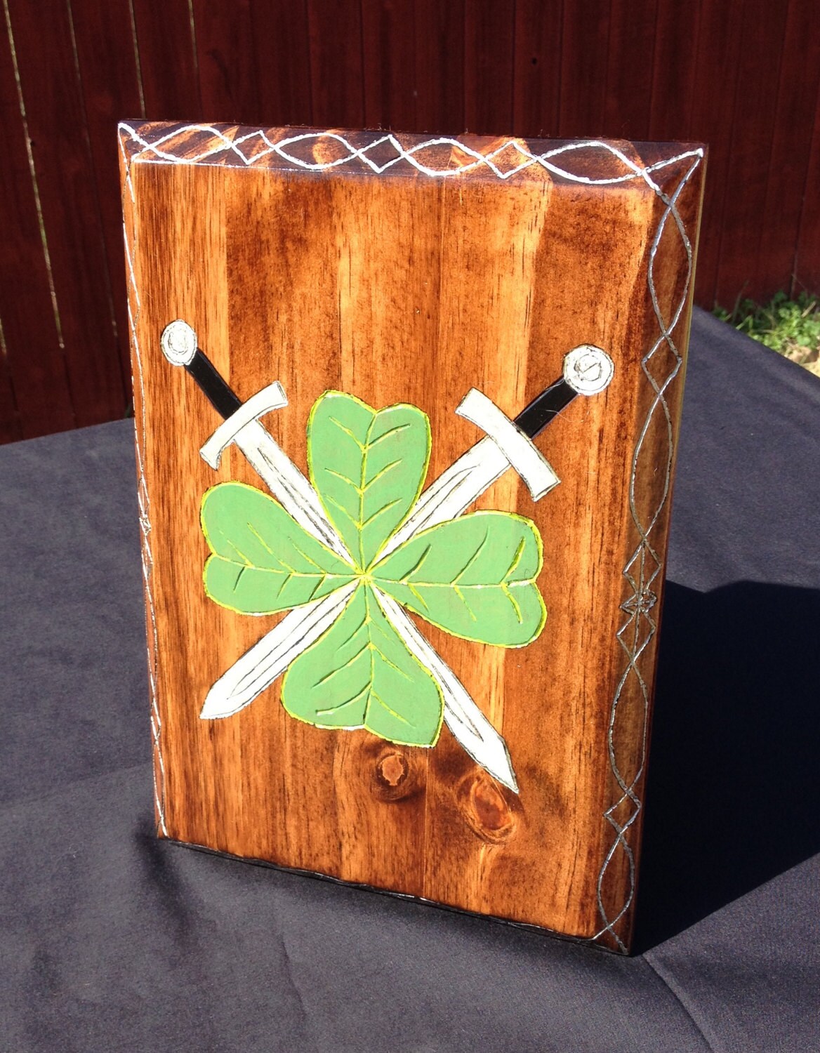 Shamrock Mount Irish Swords Shield Design Wooden Decor Four Leafed ...