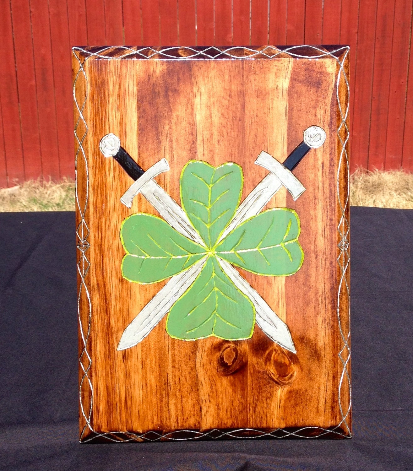 Shamrock Mount Irish Swords Shield Design Wooden Decor Four Leafed ...