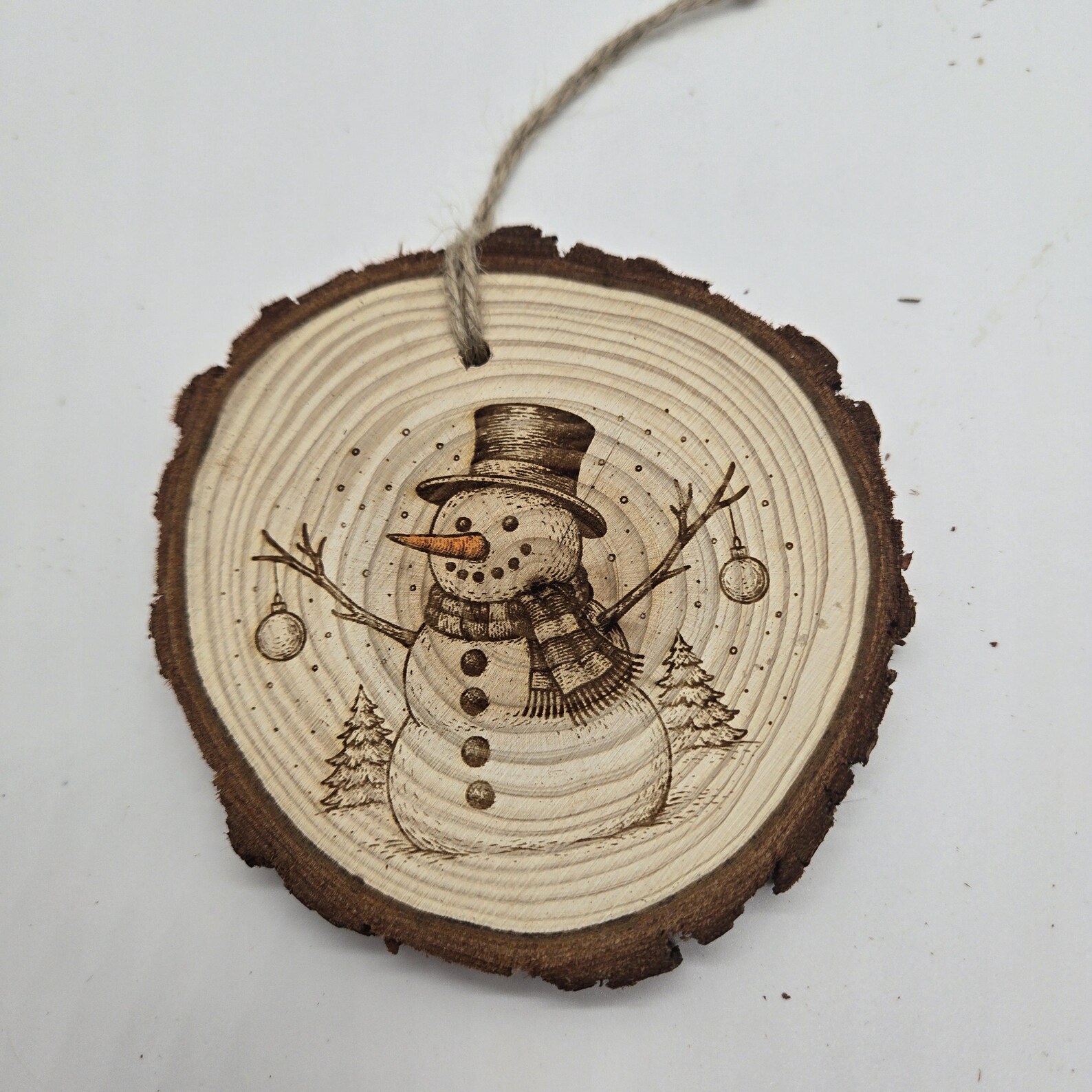 Snowman Rustic Wood Slice Ornament – Engraved Wood Round – Natural ...