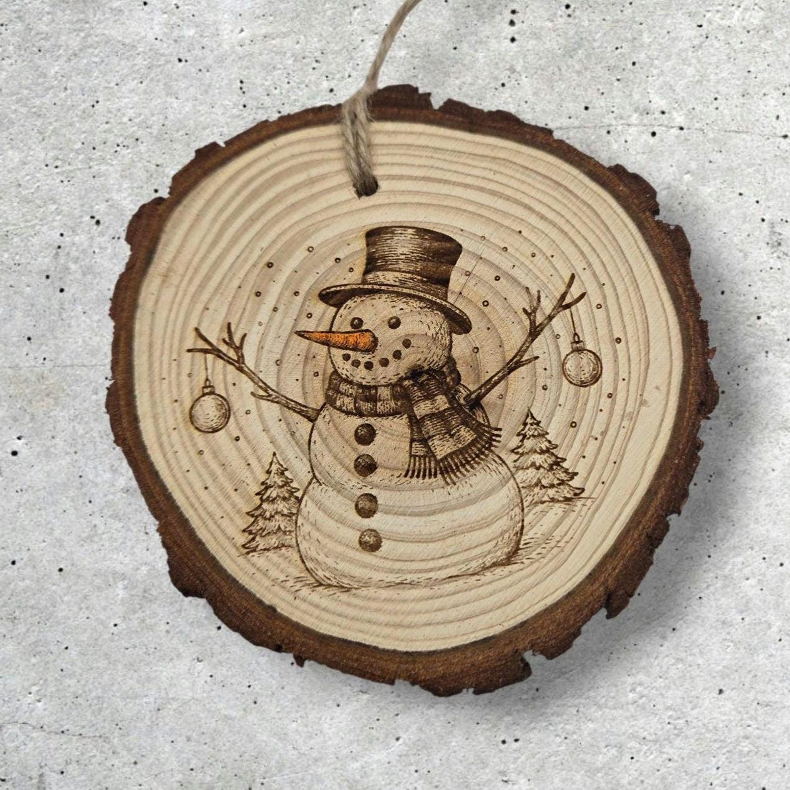 Snowman Rustic Wood Slice Ornament – Engraved Wood Round – Natural ...
