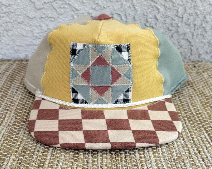 Upcycled Patchwork Quilt Square Hat, Hats for Women, Baseball Hat Women ...