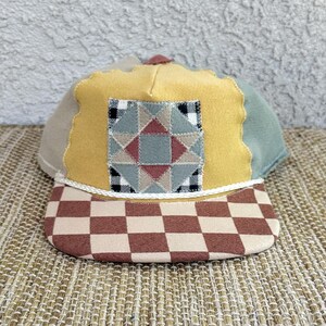Upcycled Patchwork Quilt Square Hat, Hats for Women, Baseball Hat Women ...