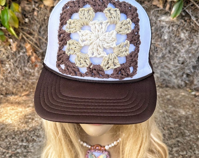 Crochet Granny Square Trucker Hat, Crochet Hat, Trucker Hat Women, Trucker Hats, Baseball Hat ...