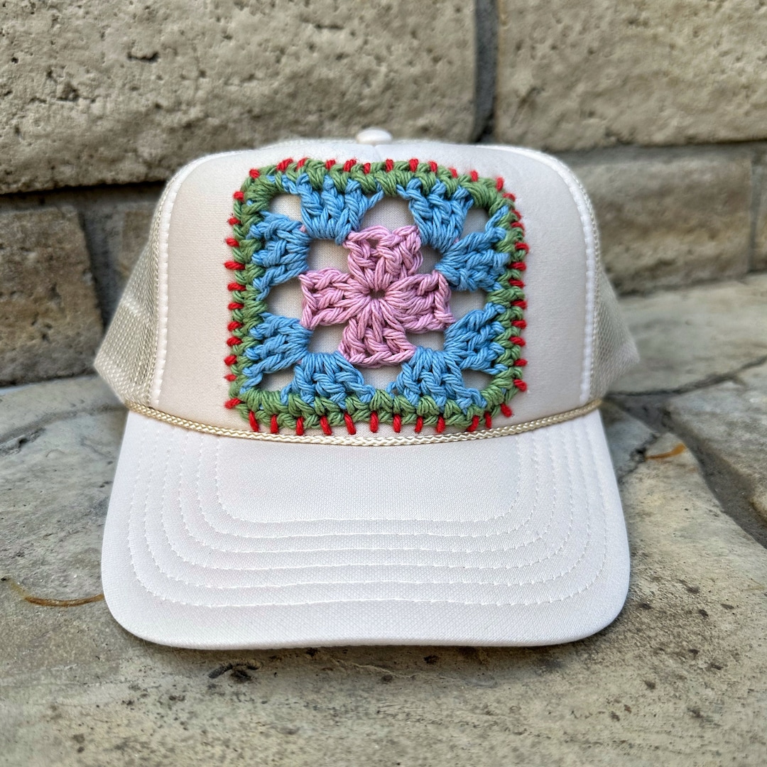 Crochet Granny Square Trucker Hat, Crochet Hat, Trucker Hat Women, Trucker Hats, Baseball Hat ...