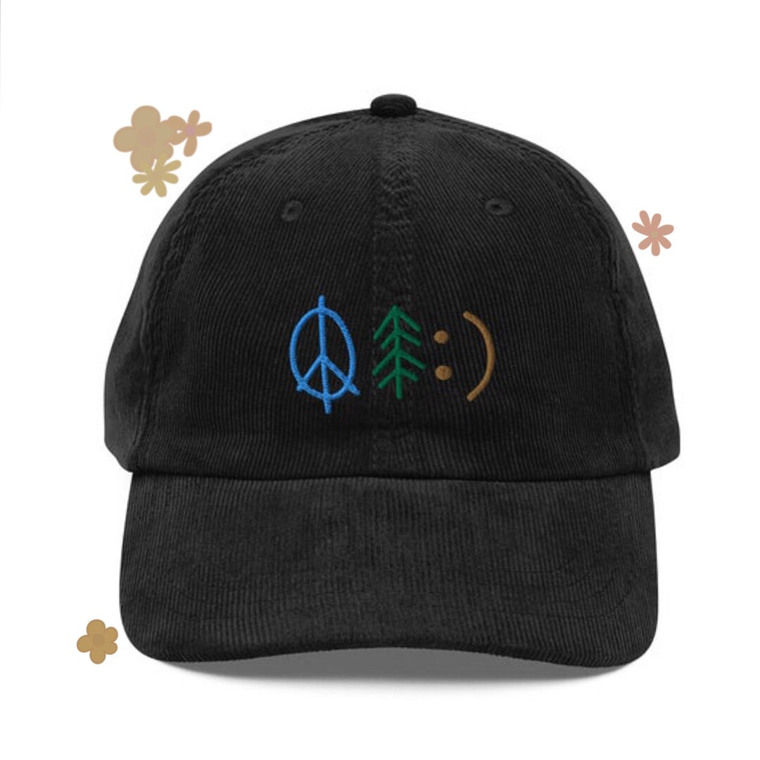 Peace Pine Tree Smiley Face Embroidered Corduroy Dad Hat, Tree Hat, Dad ...