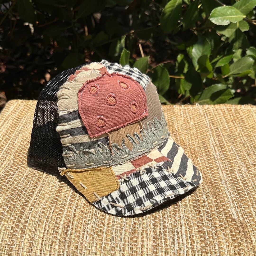 Boho Patchwork Mushroom Trucker Hat, Trucker Hat Women, Mushroom Hat ...