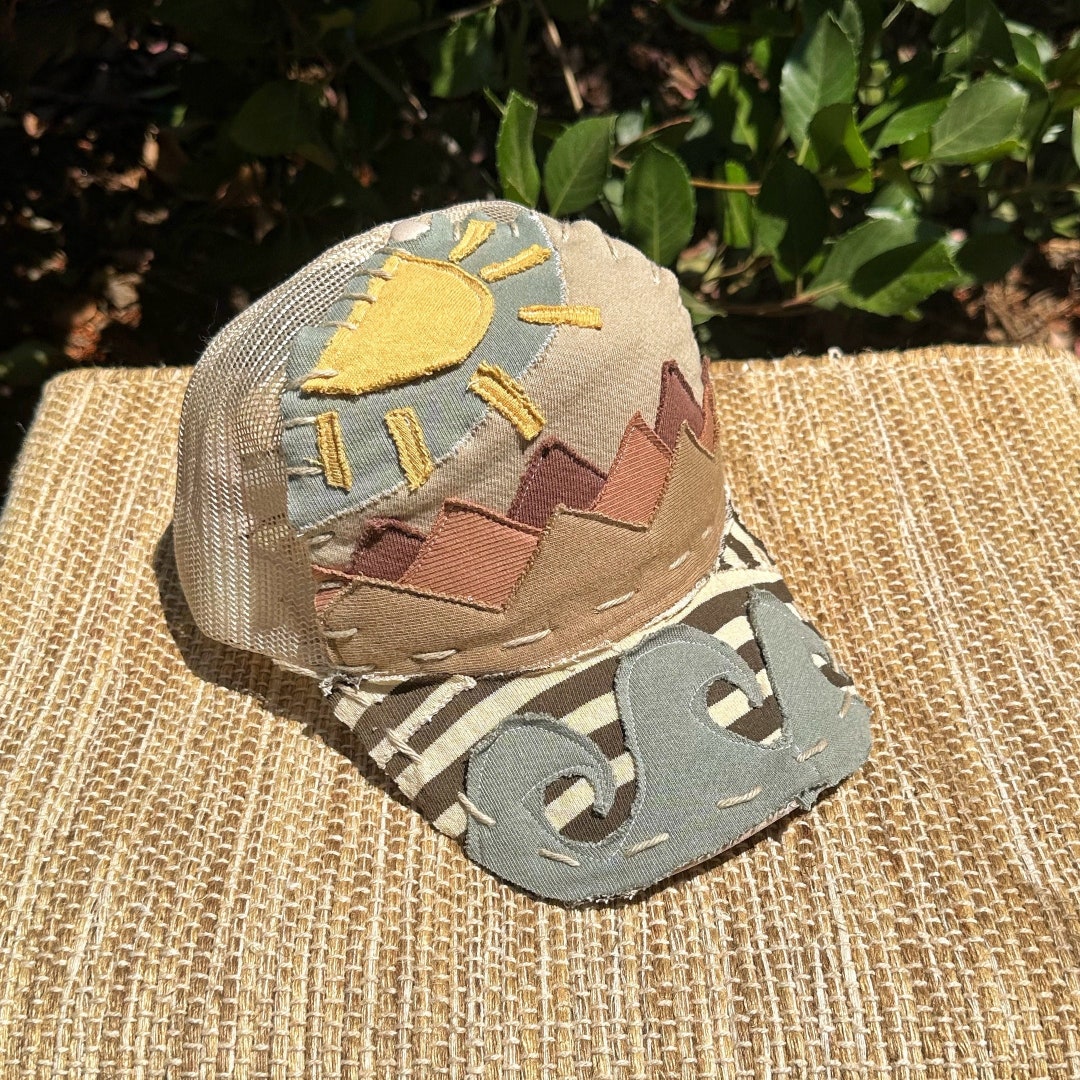Sun Waves Mountains Beach Patchwork Trucker Hat, Trucker Hat Women ...