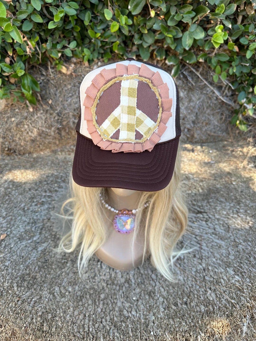 Boho Peace Sign Trucker Hat, Trucker Hats, Women, Peace Hat, Peace Sign ...