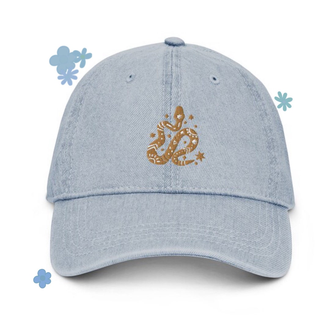Unisex Boho Celestial Snake Denim Dad Hat, Snake Hat, Boho Hat, Denim ...