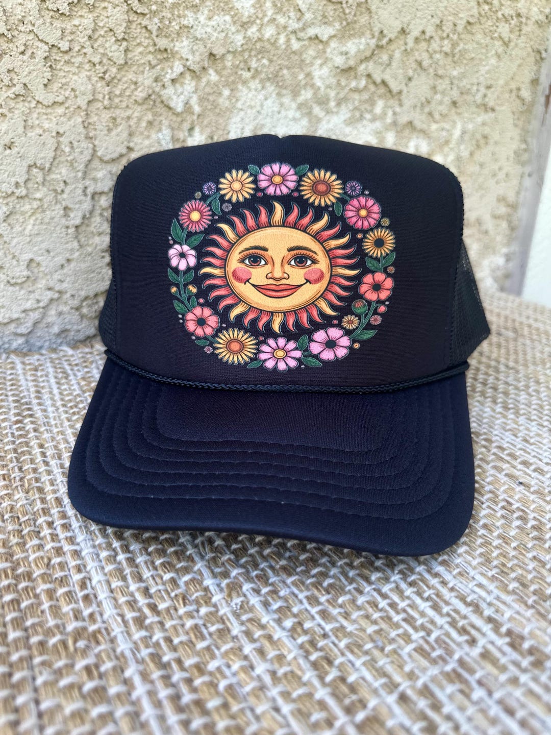 Boho Sun Trucker Hat, Sun Hat, Flower, Trucker Hat Women, Hats for ...